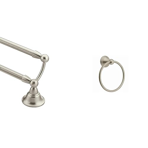 Moen Sage Collection Spot Resist Brushed Nickel 24-Inch Double-Towel Bar & Preston Collection Spot Resist Brushed Nickel 7-inch Bathroom Hand Towel Ring
