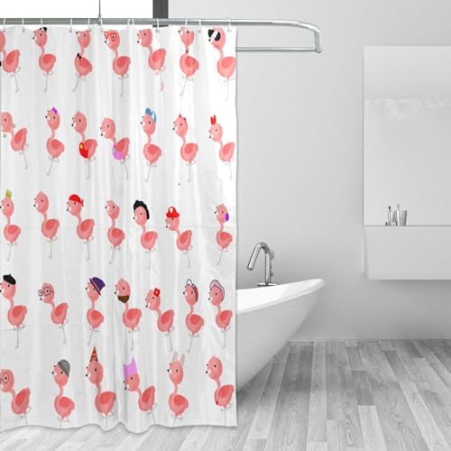 BLuevi Funny Flamingo Shower Curtain for Bathroom Waterproof Fabric with Hooks 72x72 Inch