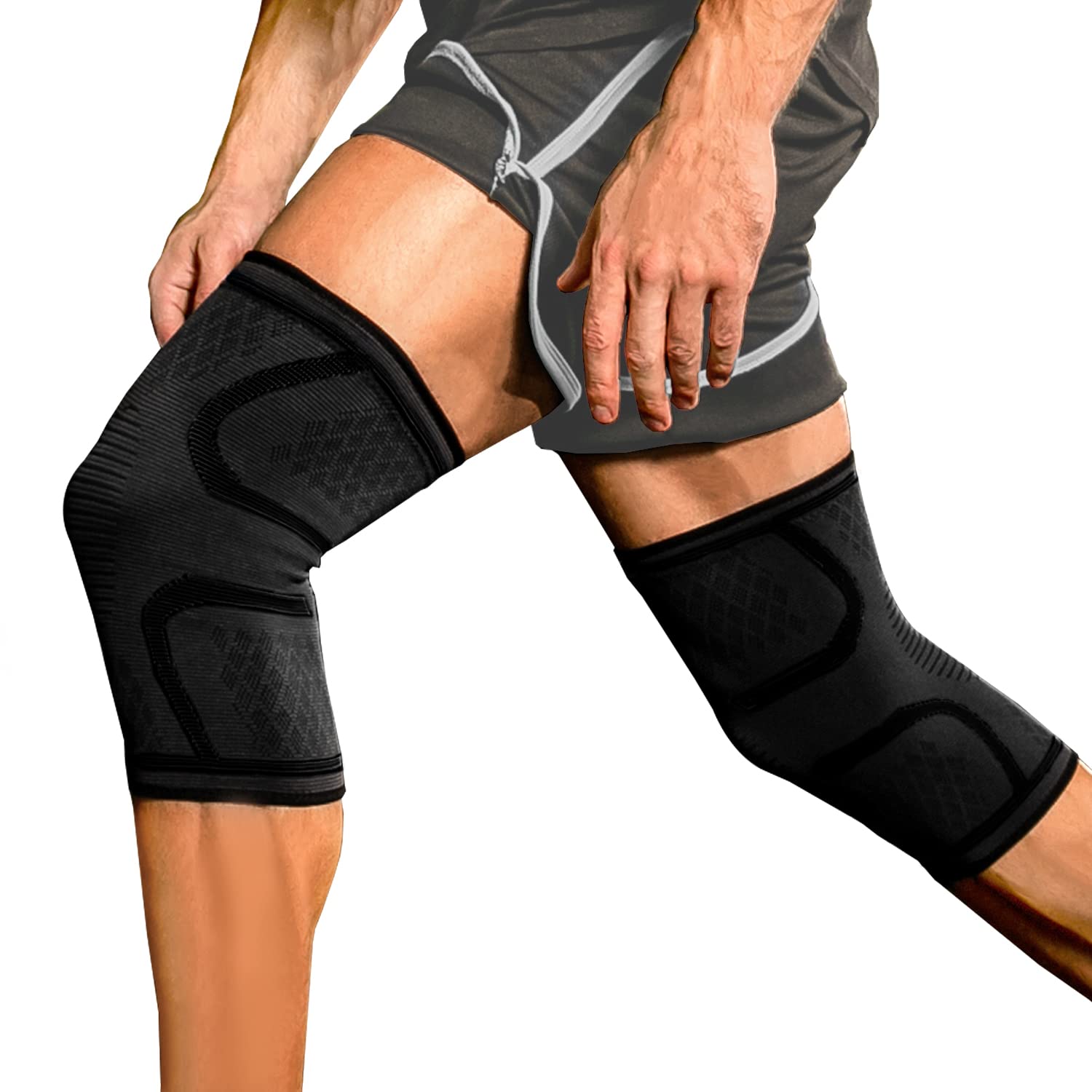 CosySun 2 Pack Knee Brace Knee Compression Sleeve Support for Men Women Knee Pads for Running Hiking Meniscus Tear ACL Arthritis Joint Pain Relief L Black