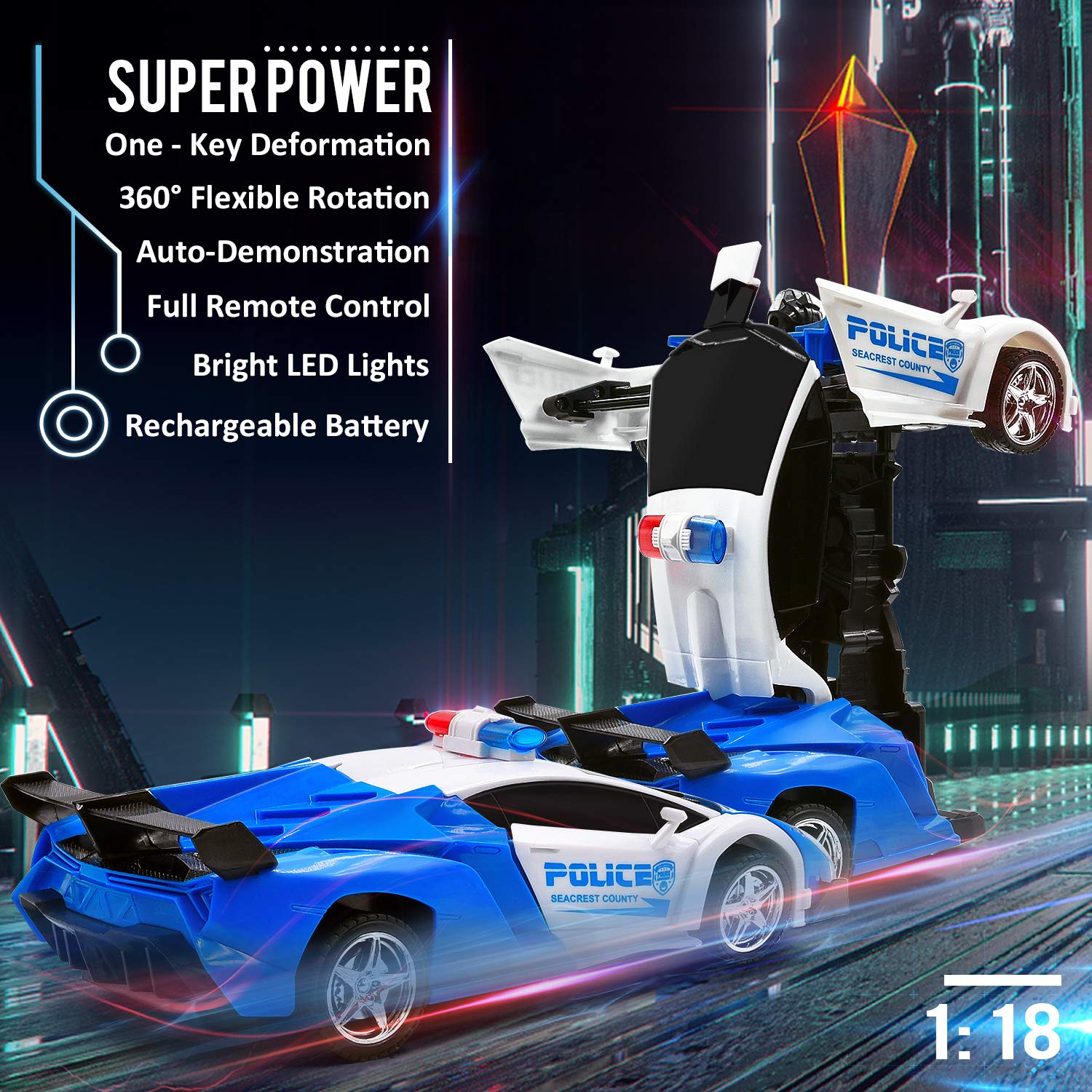 Remote Control Car,Transform Robot RC Car Age 3 4 5 6 7 8-12 Years Old for Kids, Deformation Car Model Toy Gift for Children,One Button Transformation & Realistic Engine Sounds