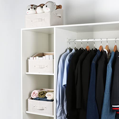 KEEGH Storage Bins for Closet Shelves Storage Baskets for Shelves Trapezoid Storage Bin Fabric Organizer Bins for Clothes with Handles,Beige,Set of 3, 11.8" x 11.2"x 8.3"