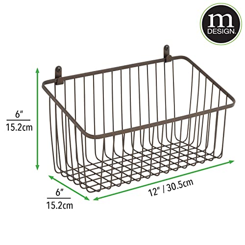 mDesign Metal Wire Wall Mounted Storage Organizer Basket Bin for Kitchen, Bedroom, Bathroom - Mountable Hanging Organization in Pantry, Closet, and Cabinet - Unity Collection - 2 Pack - Bronze