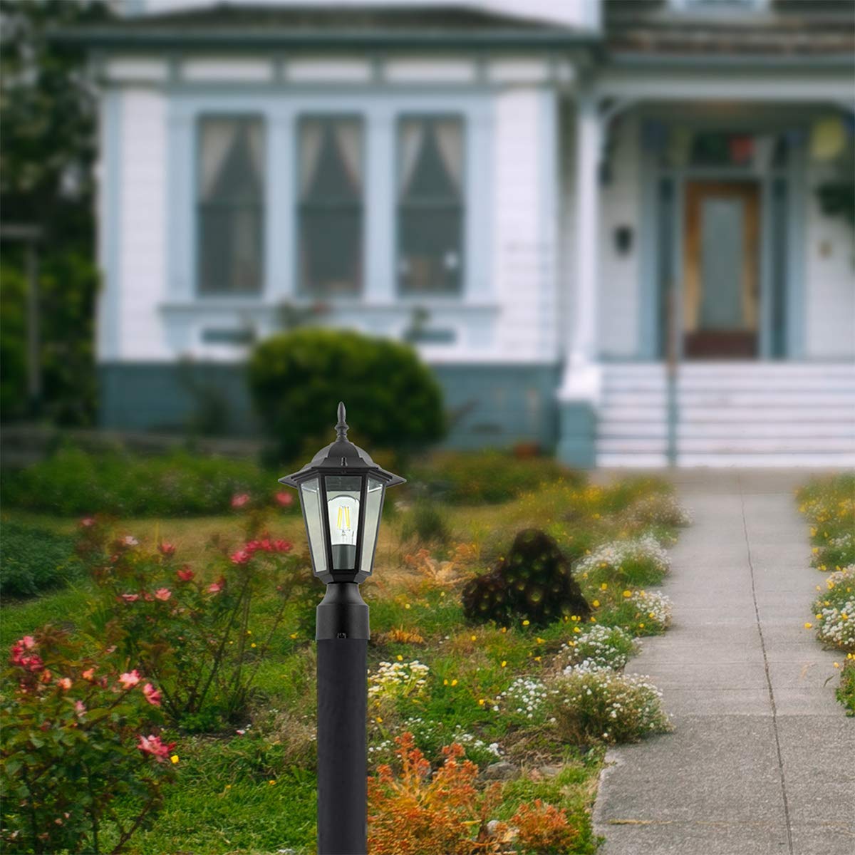 ZJOJO Outdoor Post Light with E26 LED Bulb,Clear Glass Shade Pole Lantern Fixture,Garden,Patio,Pathway,Black,3038,2 Pack