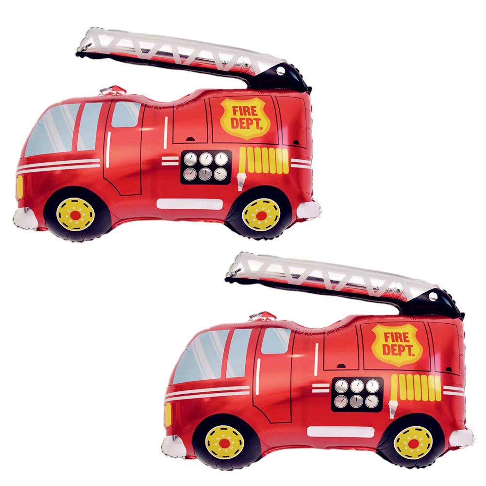 FXBLING 2 Pcs Jumbo Fire Truck Foil Mylar Balloon Helium Large Birthday Party Decorations Supplies Red
