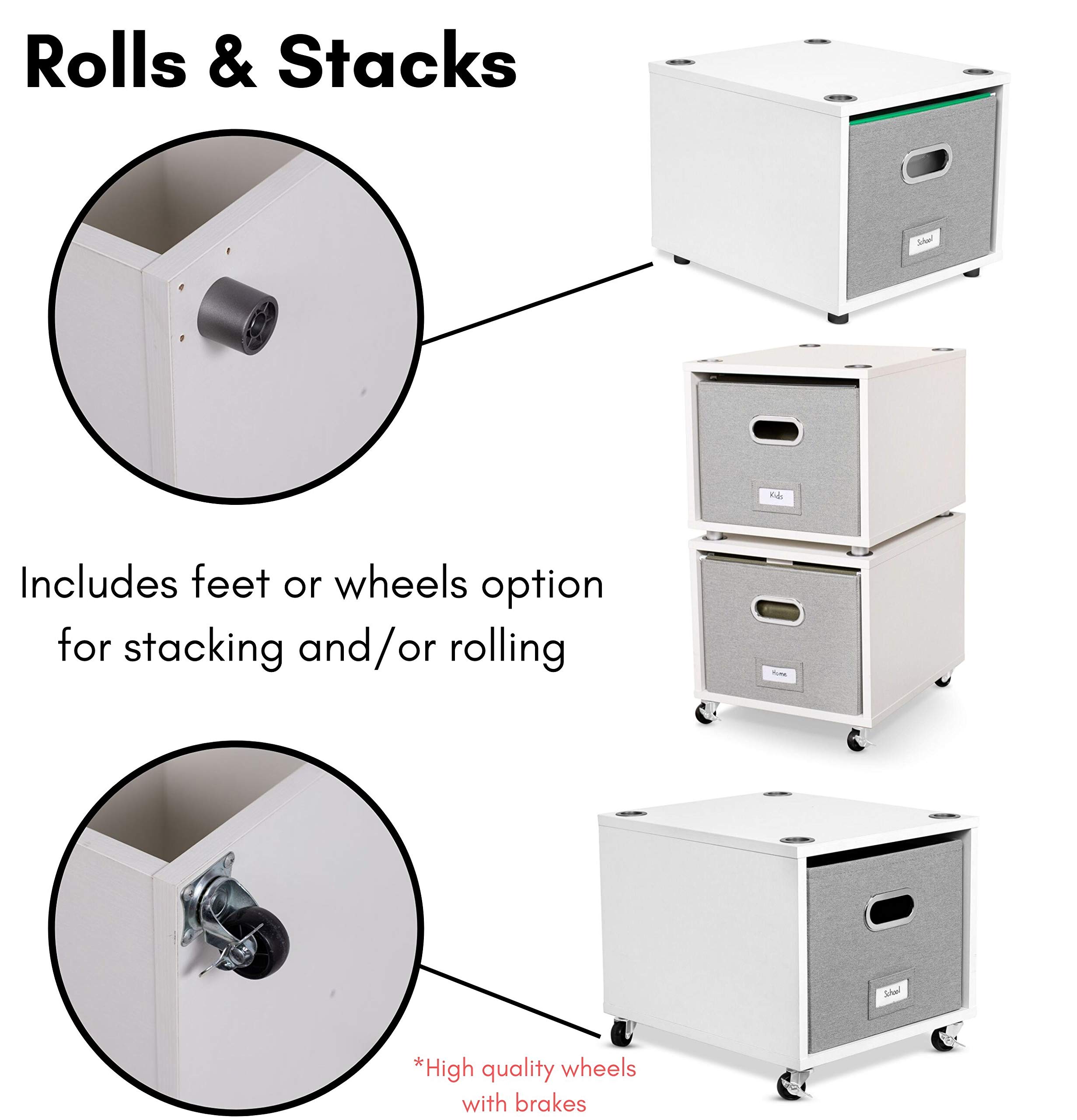 BIRDROCK HOME Rolling File Cabinet with 2 Lateral Drawers β Decorative Storage Shelf, Blankets, Books, Files, Magazines, Toys β Removable Bin with Handles β Under Desk Office Living Room Home - White