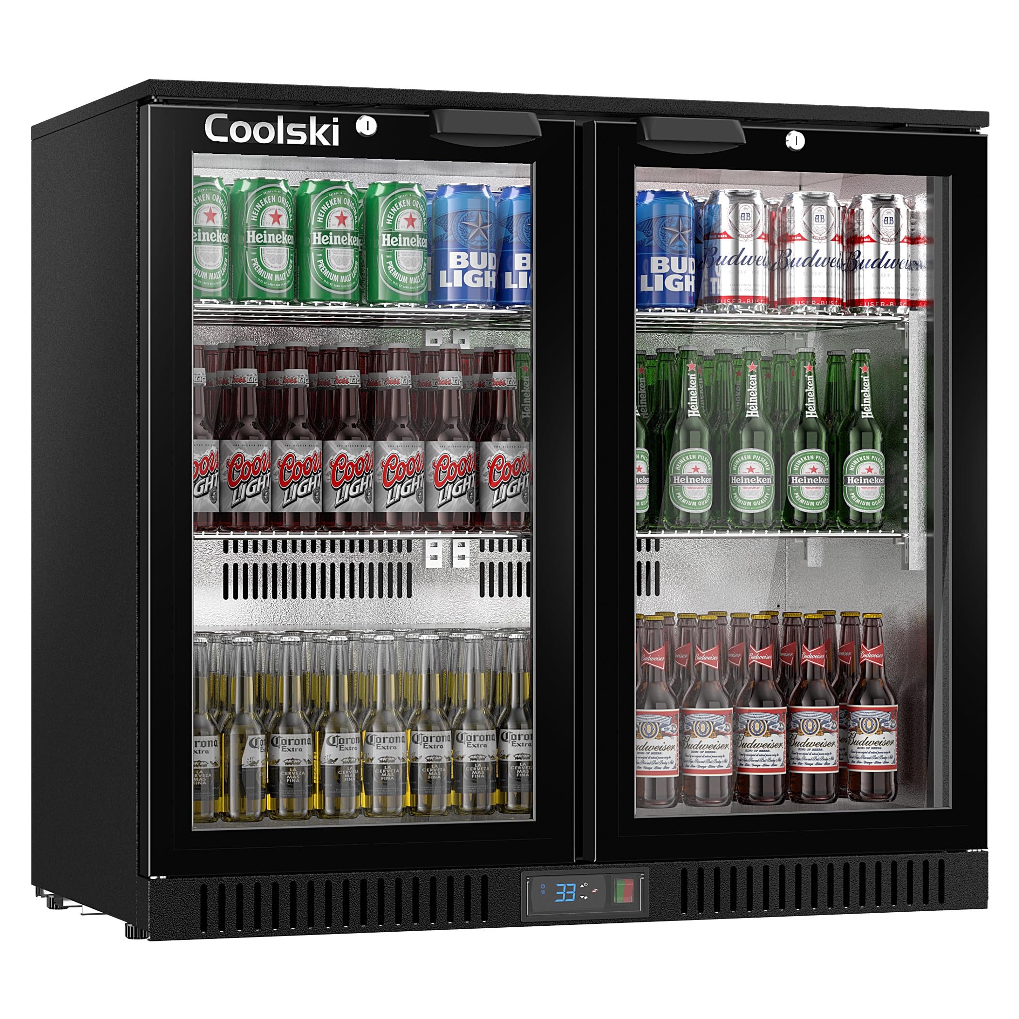 Coolski Beverage Refrigerator, 24 Inch Under Counter Beverage Fridge, 180 Cans Built-In or Freestanding Beverage Cooler with Glass Door for Home Bar Kitchen, ETL, DOE, NSF Approved