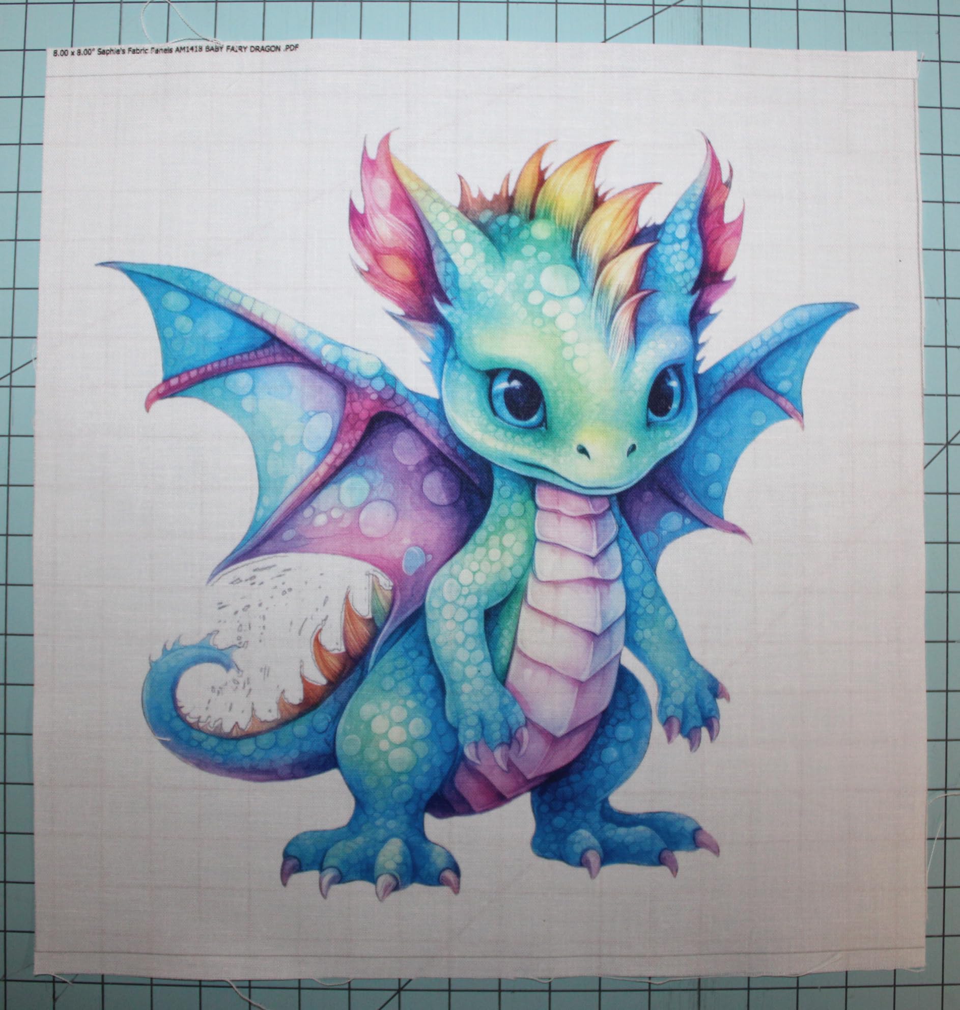 Fabric Panel 8"x8" Baby Dragon 100% Cotton Quilting Panel Square AM1418