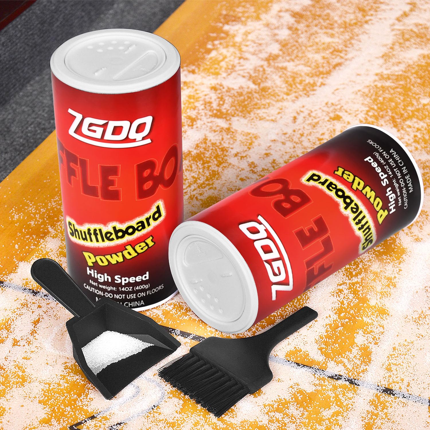 ZGDQ Shuffleboard Sand Shuffleboard Powder Wax with Mini Broom Sets-2 Cans 14OZ