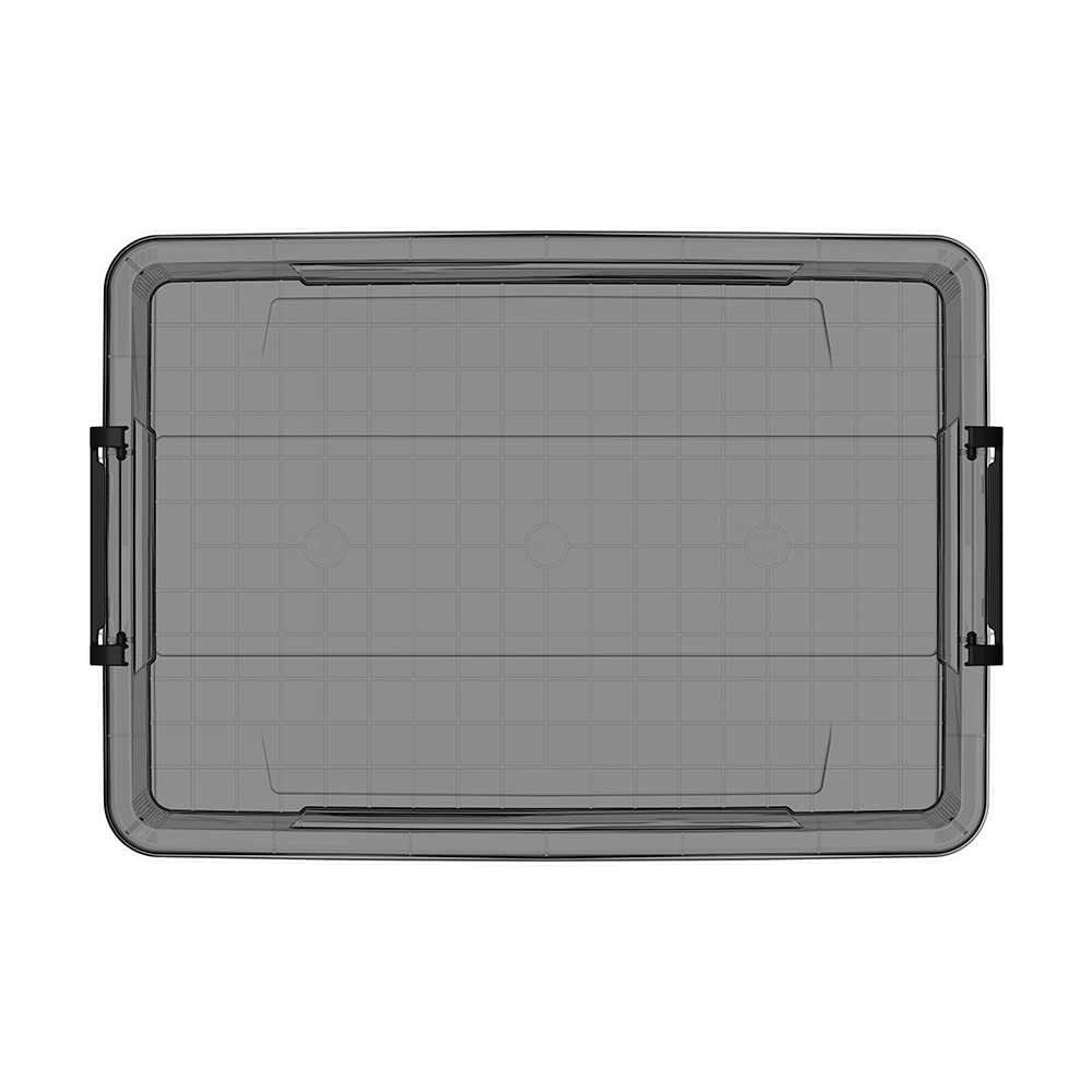 Cetomo Lidded Storage Bin with Handle, Tote Organizing Container with Wheels, Lid and Secure Latching Buckles, Stackable and Nestable, Plastic, 72 Quart-3 Pack, Clear Black