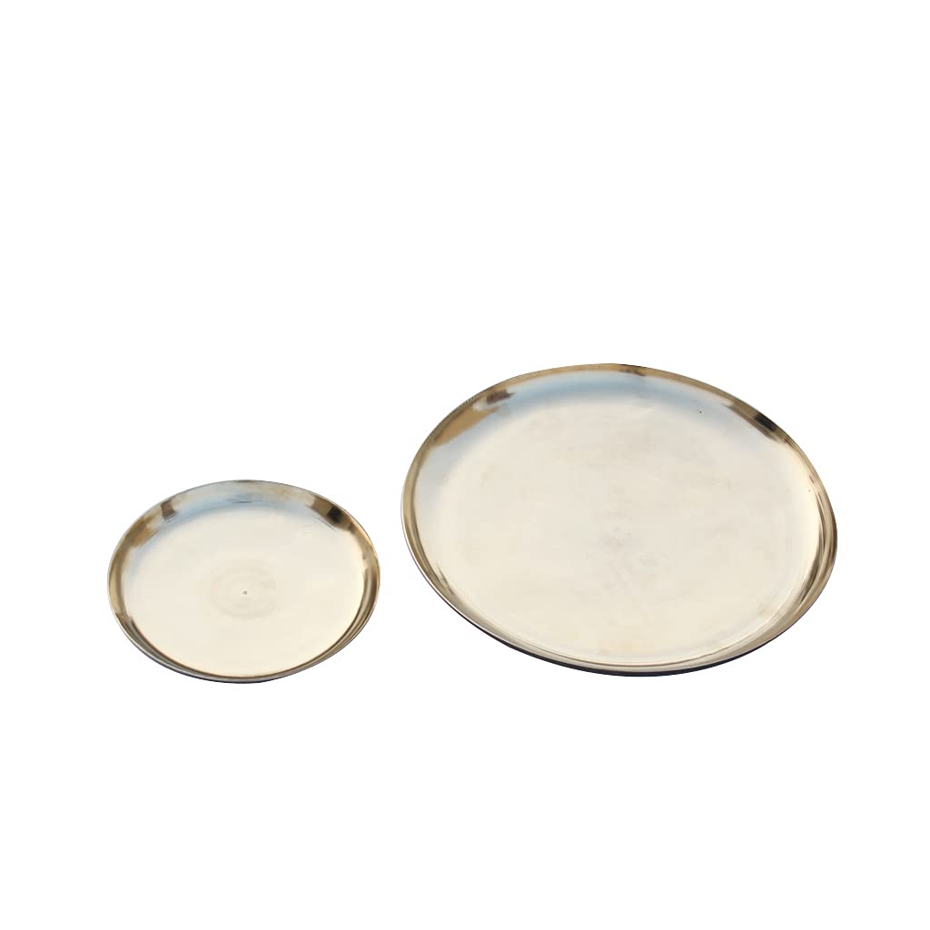 De Kulture Ayurveda Pure Kansa Bronze Dinner Platter Lunch Plate Dinner Plate Charger Plate Pizza Plate Appetiser Platter Dessert Plate Nested Platters Set of 2