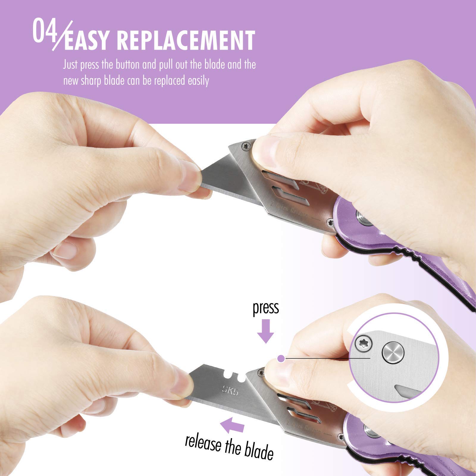 FantastiCAR Purple Utility knife Box cutter with Extra Blades and Multifunctional Pliers Set, Stainless Steel Body and Gift Packaging Box