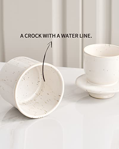 XELA Porcelain Butter Keeper Crock, French Butter Crock for Counter, Butter Keeper With Water Line for Fresh Spreadable Butter-Speckled White