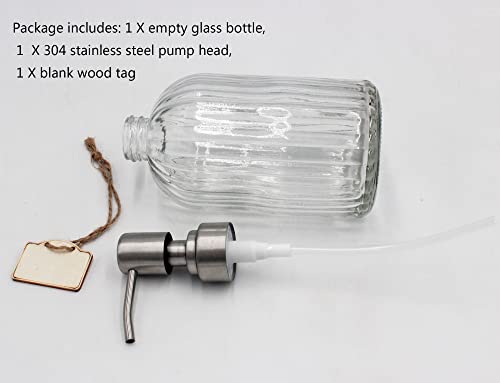 Funly mee Bathroom and Kitchen Clear Glass Soap Dispenser with Vertical Stripe - 16 Oz, 304 Rustproof Stainless Steel Pump, Refillable Liquid Glass Soap Dispenser for Hand Soap, Dish Soap (Clear)