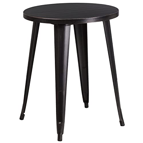 Flash Furniture Commercial Grade 24" Round Black-Antique Gold Metal Indoor-Outdoor Table Set with 2 Cafe Chairs