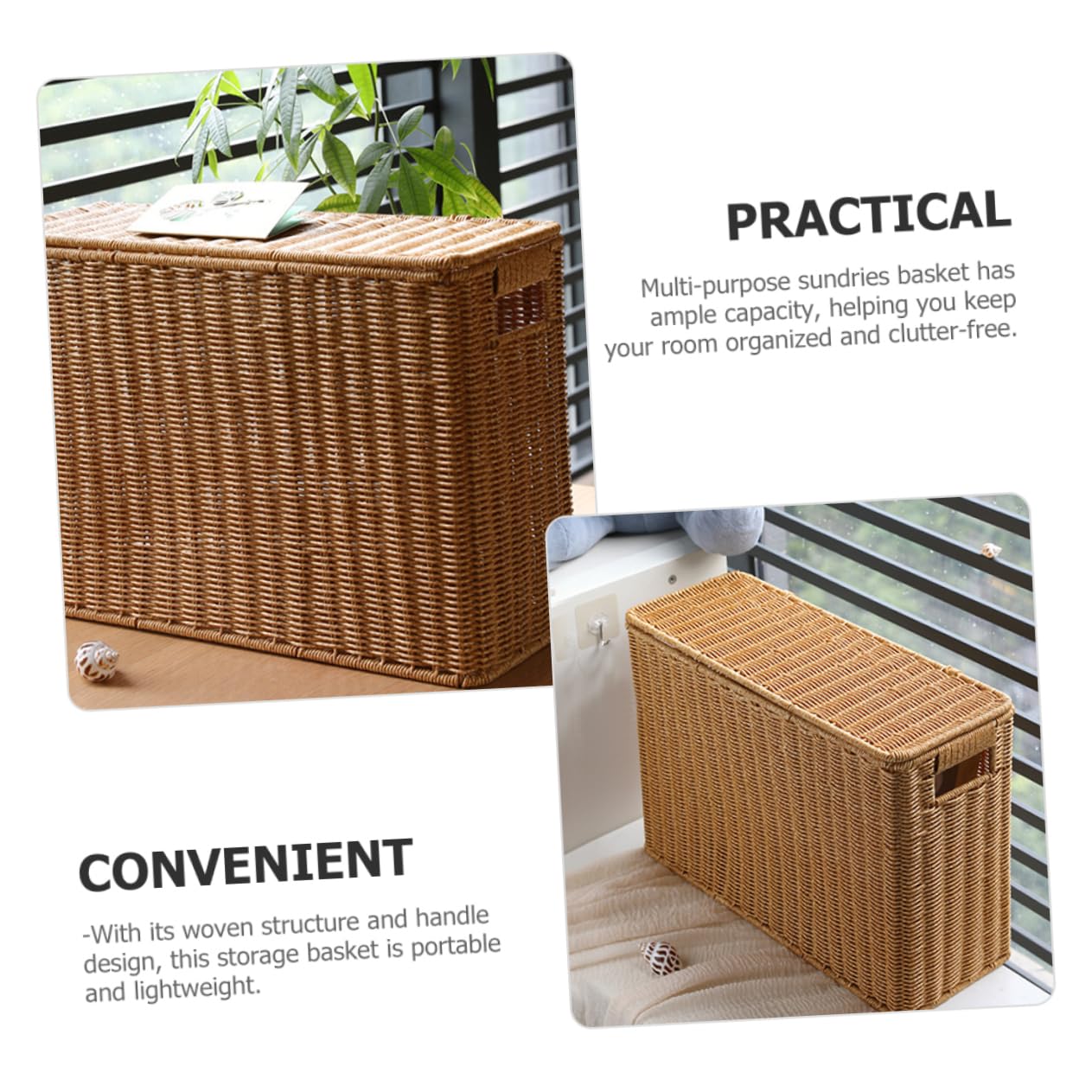 FONDOTIN Magazine Basket with Lid Woven Storage Basket Decorative Wall Corner Sofa Edge Container