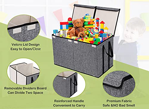 YOLOXO 2 Pack Large Kids Toy Box Chest Storage Organizer with Flip-Top Lid Dark Grey+Beige