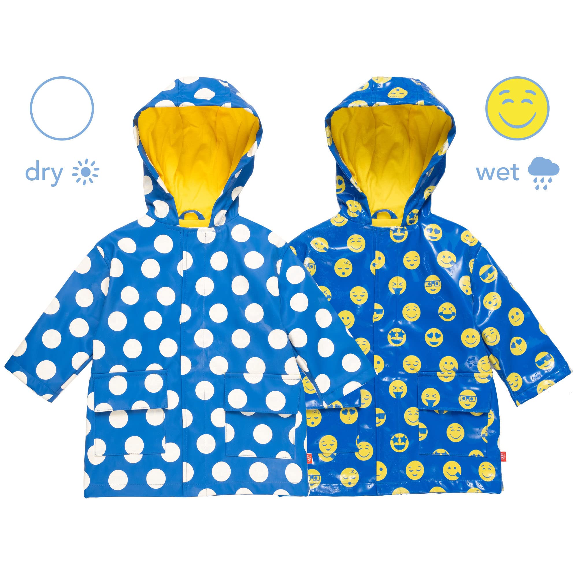 Magnetic Me Color Changing Raincoat For Toddlers with Hood and Easy Magnet Closure Boys Blue Polka Dot Emoji Toddler Rain Jacket/Coat Size 3T