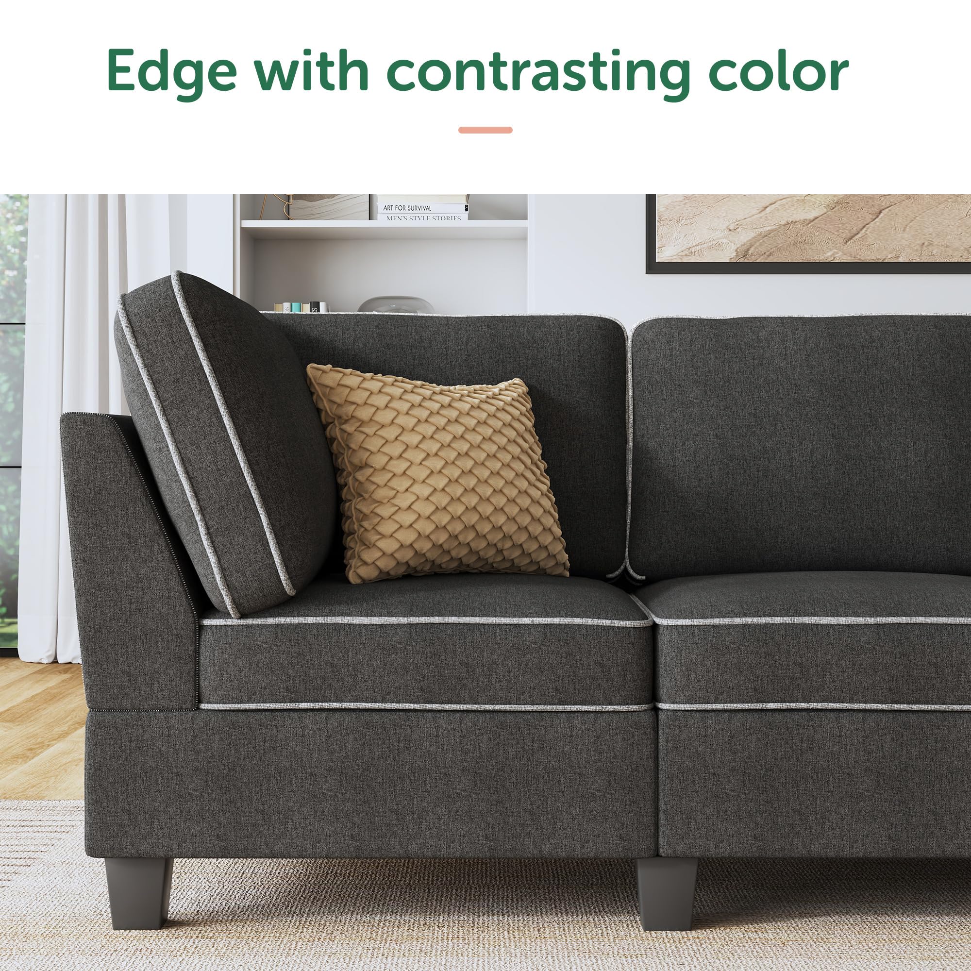HONBAY Convertible Sectional Sofa, L Shape Couch with Chaise, Reversible Sectional Couch for Living Room, Dark Grey