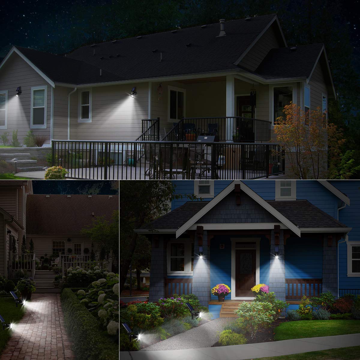 URPOWER 2-in-1 Waterproof 4 LED Solar Spotlight Adjustable Wall Light Landscape Light & 1000LM 130 LED Solar Motion Sensor Lights, 3 Adjustable Heads Solar Flood Lights for Patio,Garden(4pack+1pack)