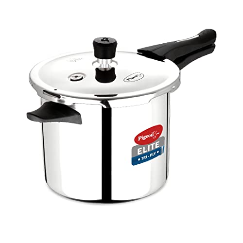 Pigeon Elite Tri-Ply Stainless Steel Body Outer Lid Pressure Cooker Induction and Gas Stove Compatible 3 L - Silver