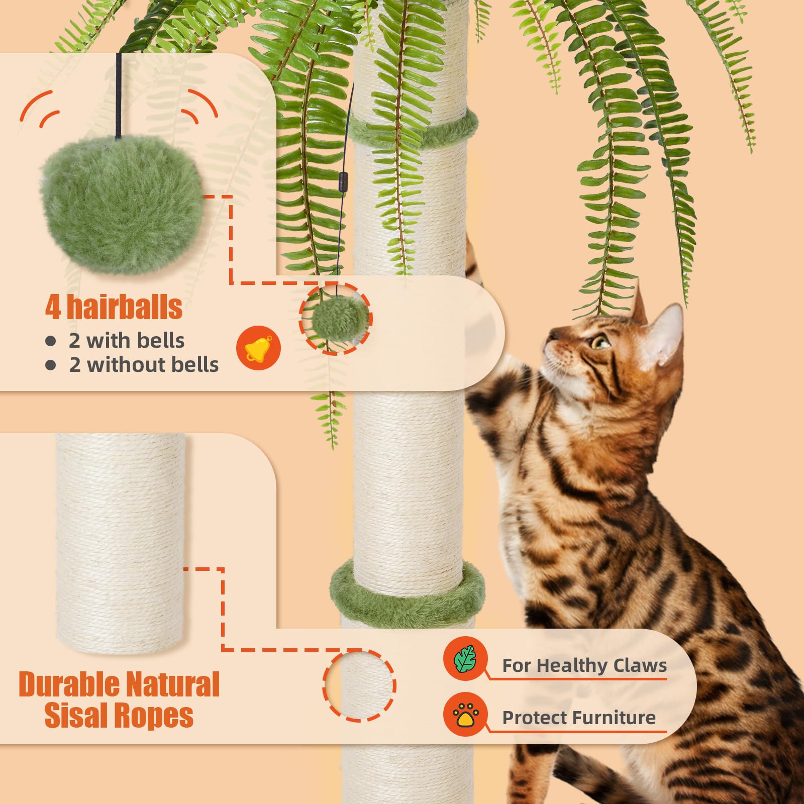Honcet 42" Tall Cat Scratching Post - Durable Cat Scratching Posts for Indoor Cats, Ideal for Large Cats, Ensures Long-Lasting Cat Satisfaction