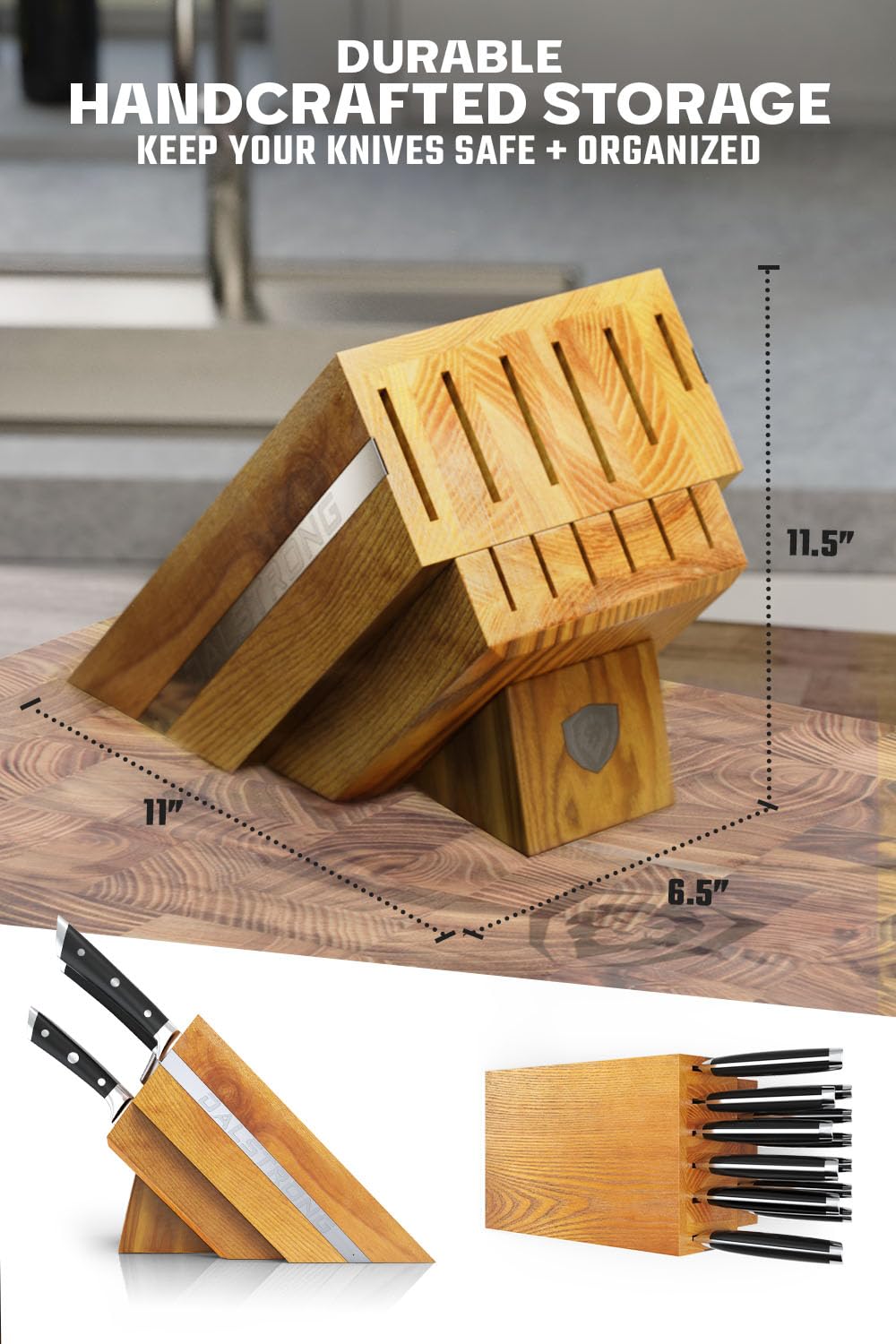 Dalstrong 12-Piece Knife Block Set - Gladiator Series Elite - Black Handles - German HC Steel - Hand-Made Manchurian Ash Wood Block - NSF Certified