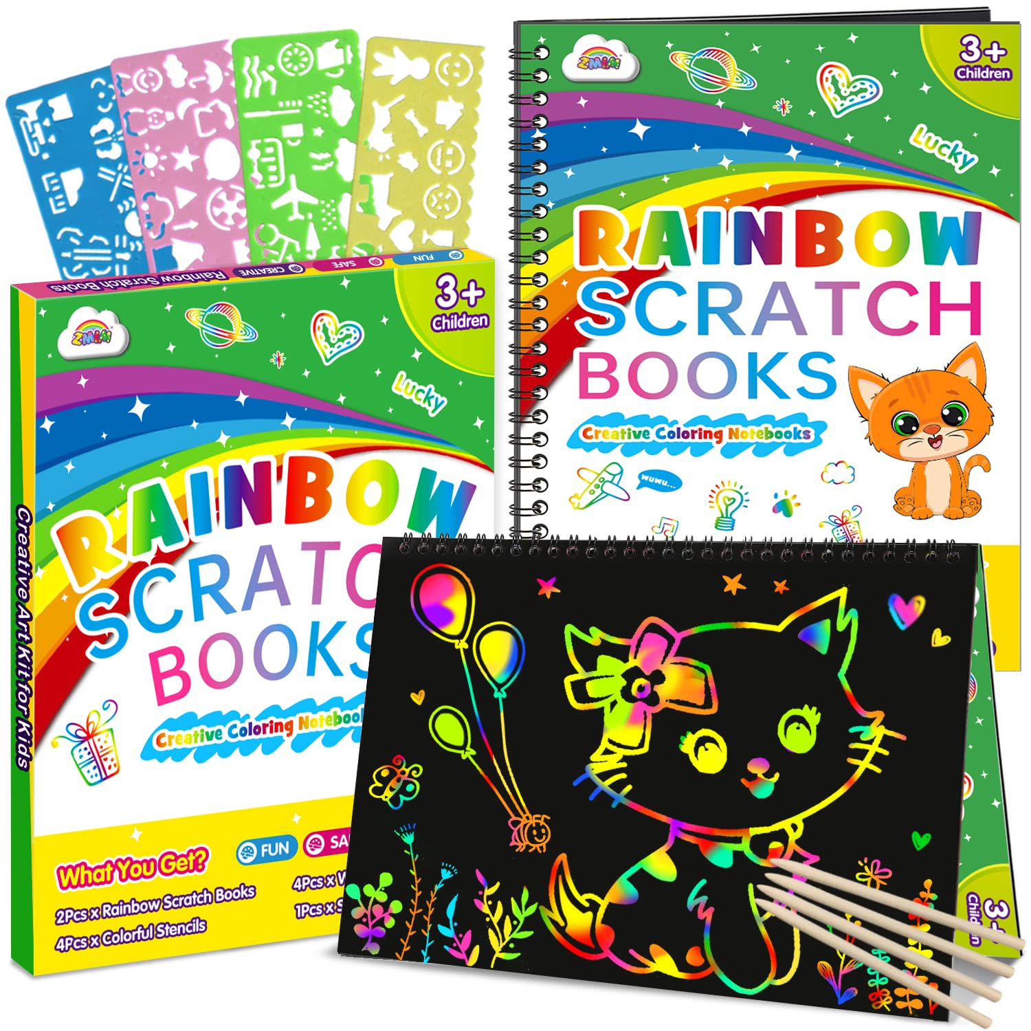 ZMLM Gift Christmas for Girl Art-Craft Kit: Rainbow Scratch Paper Magic Art Craft Project Supply Toddler Drawing Activity Kid Travel Toy Age 3-12 Year Old Birthday Gift