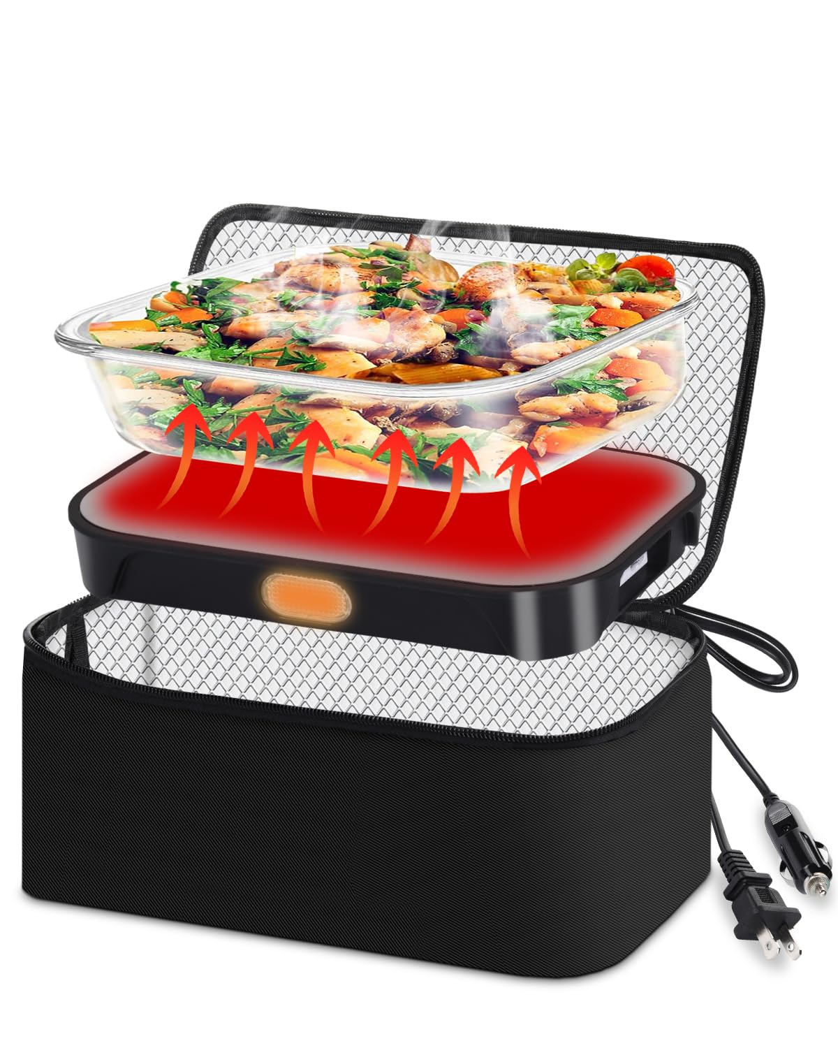 Dosevita Portable Oven Lunch Box Food Warmer 12V,24V,110V Mini Portable Oven Heated Lunch Box for Reheating and Cooking Meals for Car/Truck/Work/Travel/Home (Black)