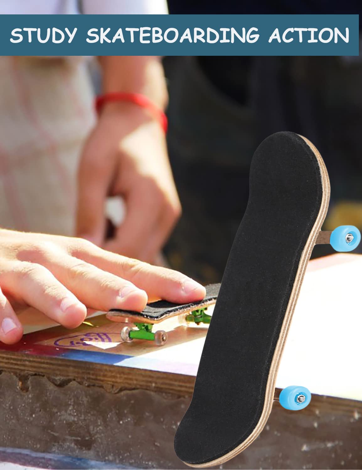 Weohoviy Finger Skateboard, Maple Wooden Fingerboard with Box Reduce Pressure and Ideal for Finger Skater, Kids (Light Blue)