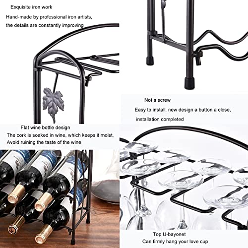 Countertop Wine Rack - Hold 8 Wine Bottles and 8 Glasses Multifunctional dis Assembly Small Wine Rack - 2 Tier Tabletop Wine Holder Stand for Cabinet, Pantry, Wine Bottle Storage(Black)