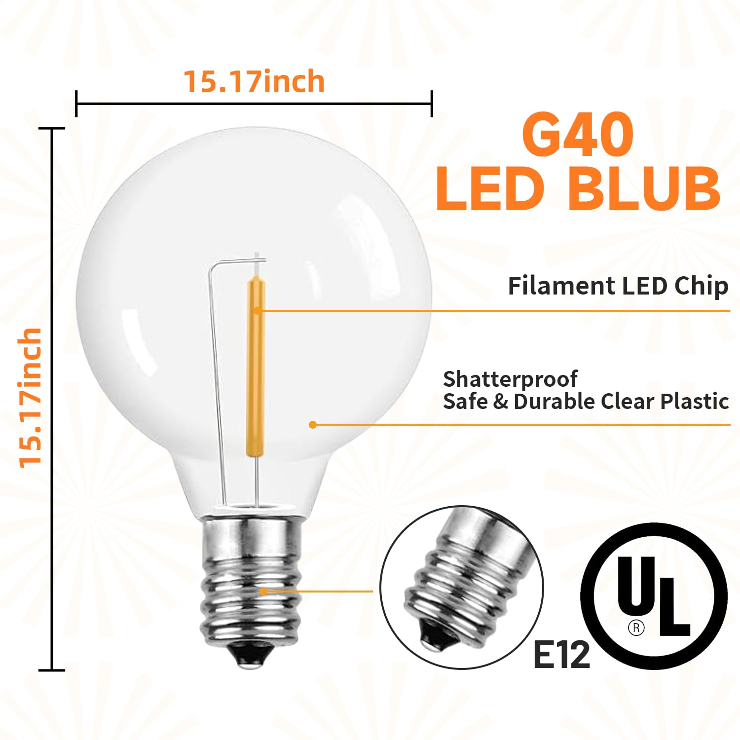 G40 Replacement Bulbs for Outdoor String Lights, 16 Pack Clear Globe Light Bulbs, Waterproof String Light Bulbs Replacement for Indoor Outdoor Garden Patio Party Decorations, Lighting Facts