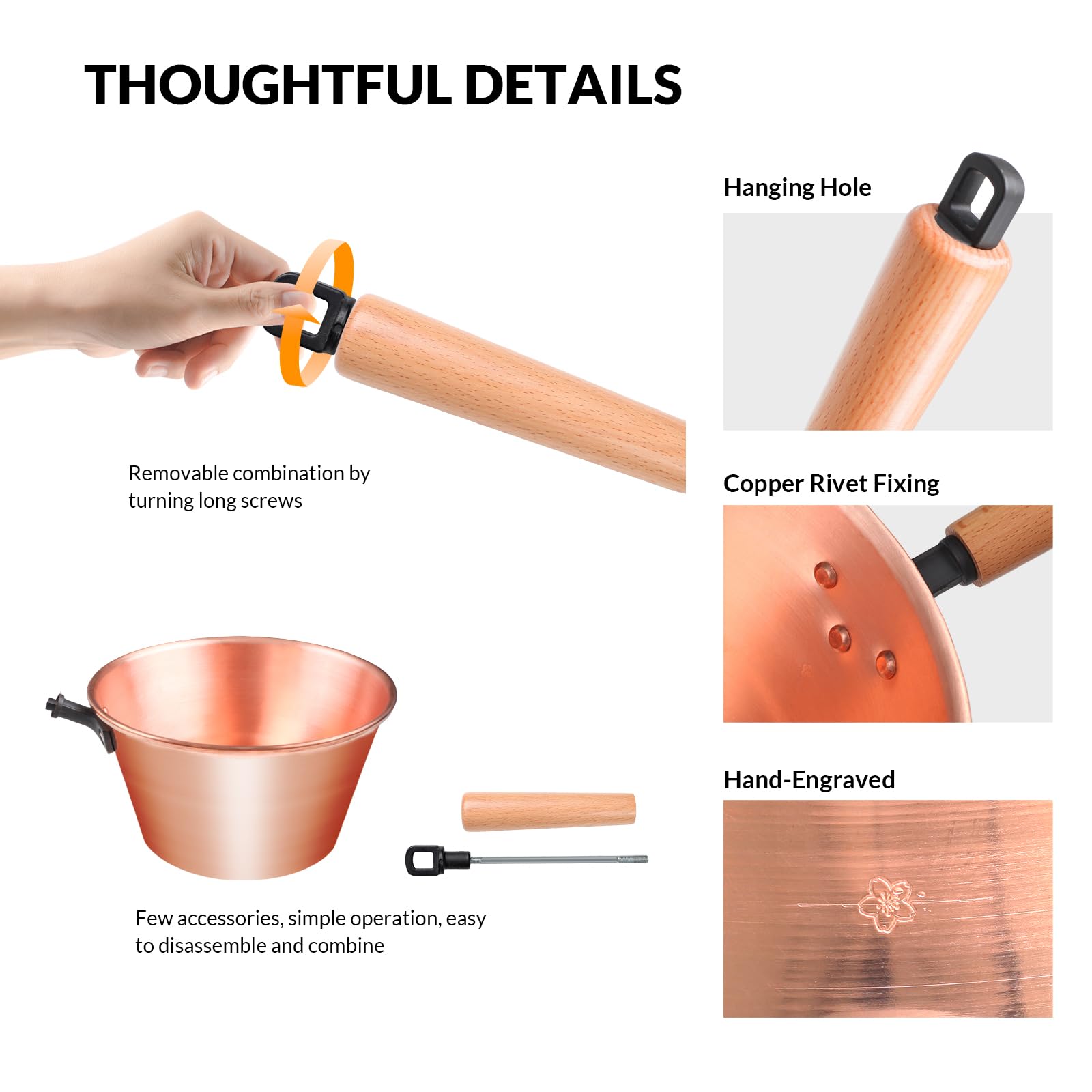 Copper Jam Pot, Cornmeal Copper Pot, 13-Inch Diameter, 5-Quart Capacity, Pure Copper Handles, Handmade, Traditional Copper Pot, Ideal for 8 People