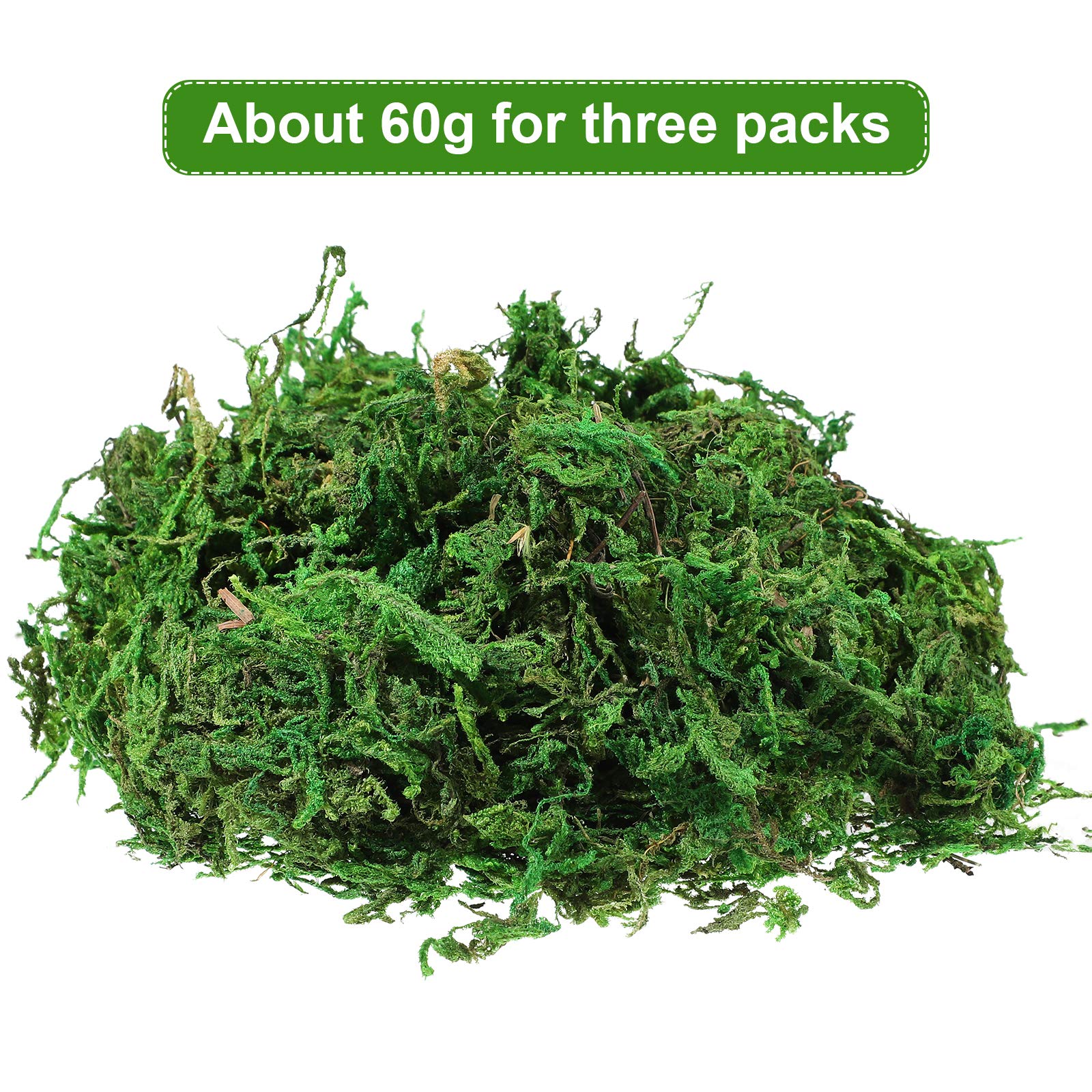Veemoon 3 Packs of Artificial Moss Dried Moss Fake Lichen Plants for Home Fairy Garden Patio Decoration- Dark Green 60g/ Pack