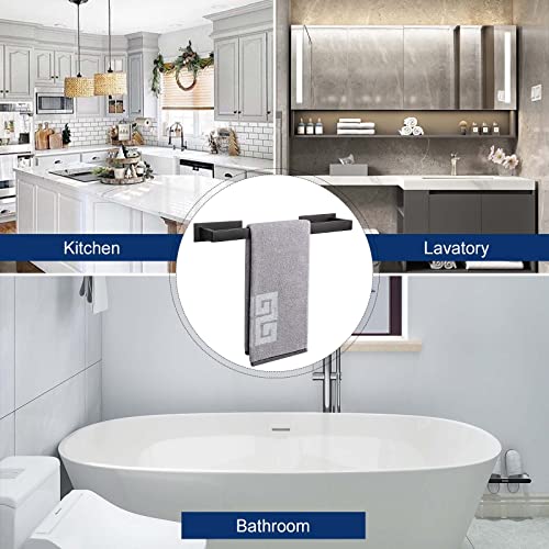 NearMoon Self Adhesive Bathroom Towel Bar-Stainless Steel Square Bath Wall Shelf Rack Hanging Towel Stick On Sticky Hanger Contemporary Style, NO Drilling (Matte Black, 9-Inch Towel Rack)