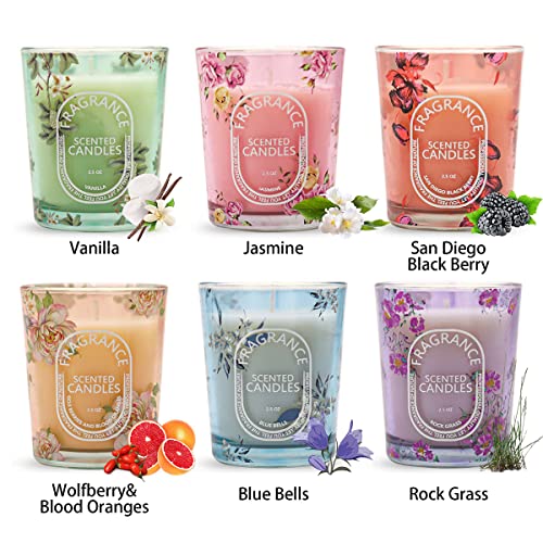 Scented Candles Gift Set for Home- Rose, Vanilla, Jasmine, Wolfberry&Blood Orange, Eucalyptus and Blue Campanula Aromatherapy Candles for Women Dinner Table, Wedding, Baby Shower