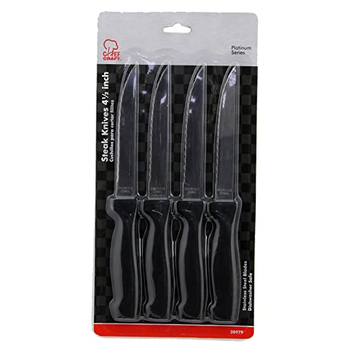 Chef Craft Select Steak Knife Set, 4.5 inch blade 8.25 inches in length 4 piece set, Black