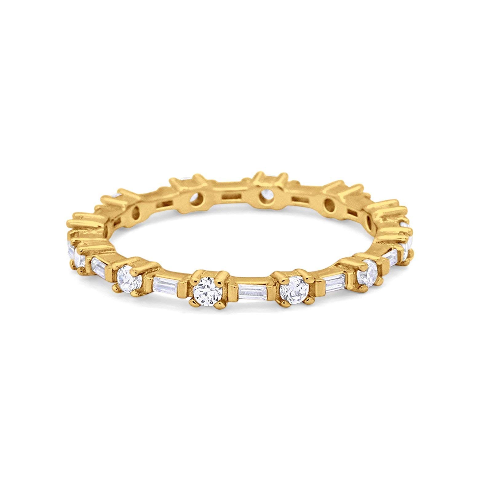 Blue Apple Co. Yellow Tone, Simulated Cubic Zirconia Size-6 Art Deco Full Eternity Wedding Band Round Baguette Round CZ 925 Sterling Silver