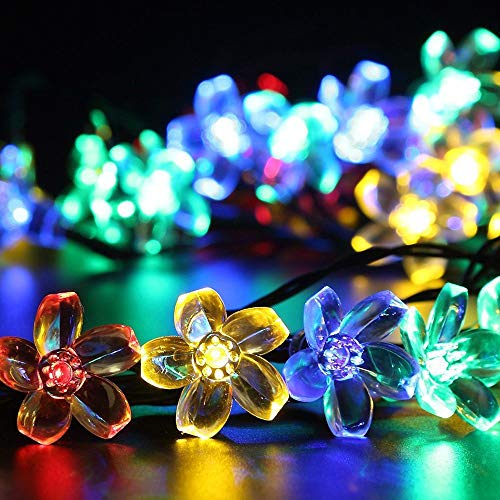 Venhoy String Lights Sakura Shape Color Solar 50LED Light String, Solar String Lights, Curtain Light, Fairy String Light, Starry String Lights, Garden, Patio, Home, Wedding, Party, Christmas