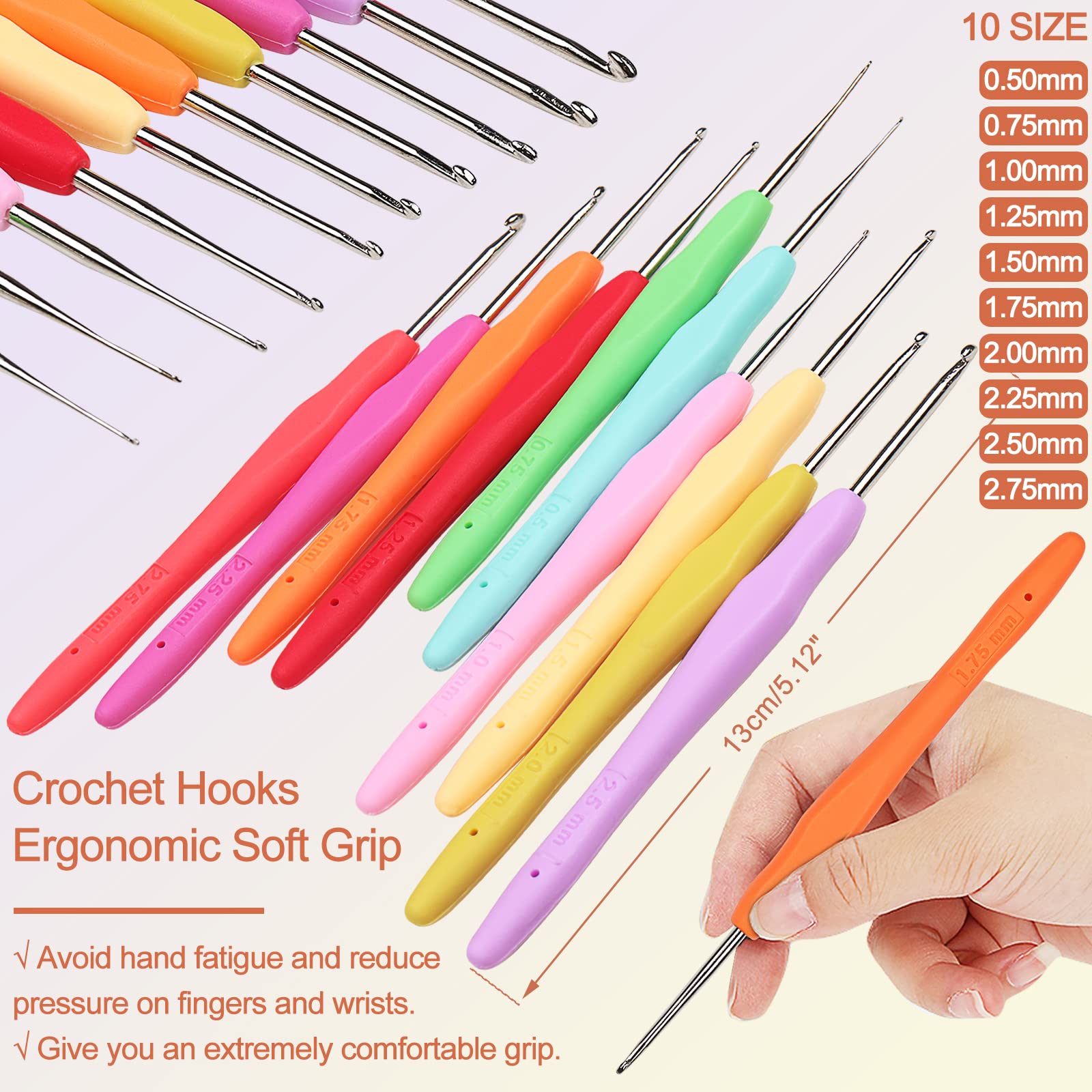 Coopay Crochet Kit Beginners Lace Crochet Hook Set with 20 Color Crochet Thread, 71PCS Crochet Set with Tiny Crochet Hooks Ergonomic Soft Grip, Travel Crochet Hook Case Full Knitting Crochet Supplies