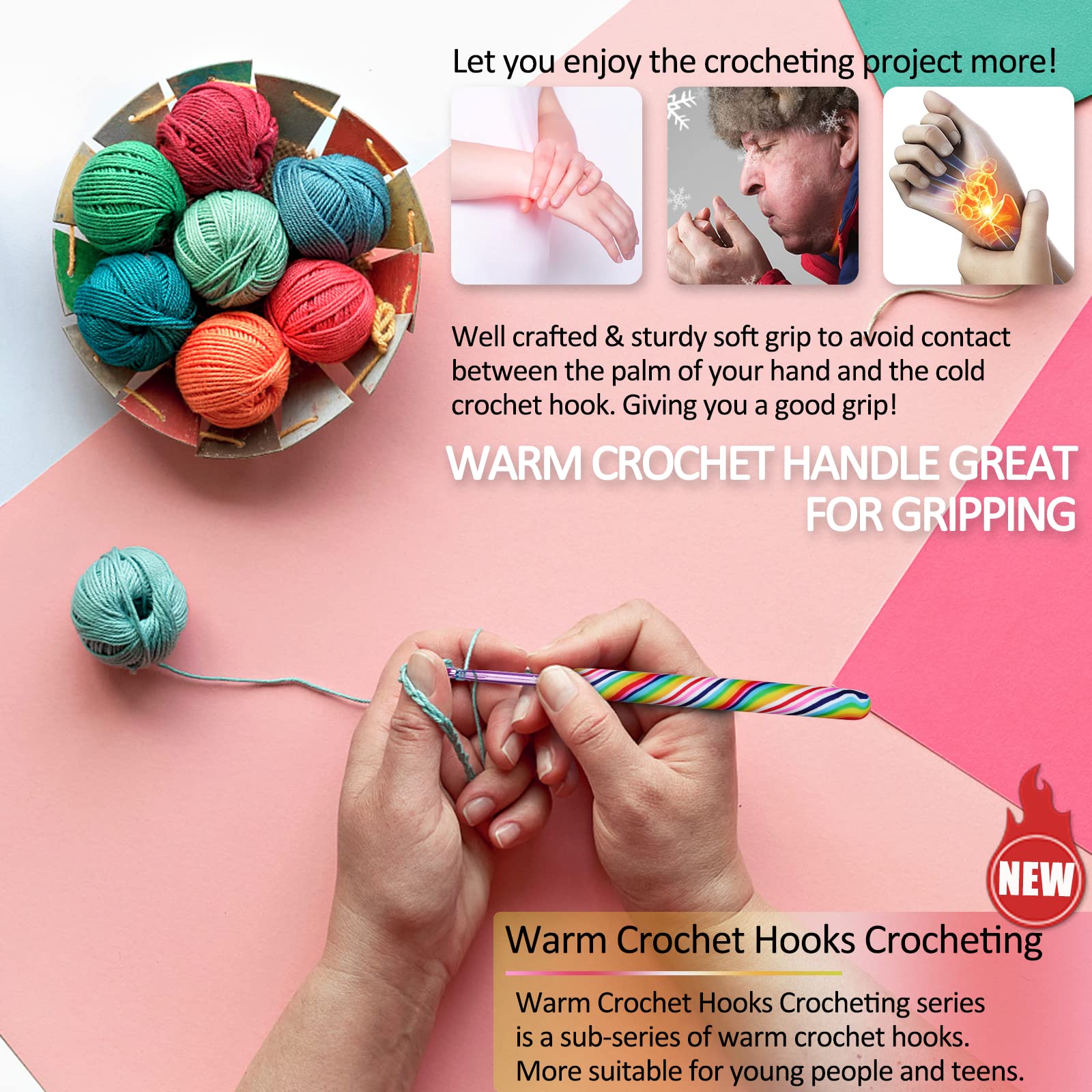 Coopay Warm Crochet Hooks 2G Crochet Kits, Rainbow Crochet Needles for Crocheting, Sturdy & Well-Crafted, 10pcs Crochet Hook Set for DIY Knitting Art Beginners and Experienced Crochet Lovers