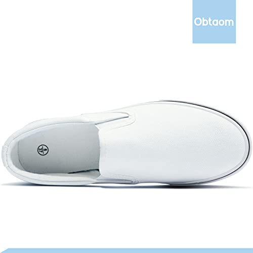 Obtaom Women's White Sneakers Black Slip on Shoes for Women Low Top Canvas Shoes Loafers(White US5)