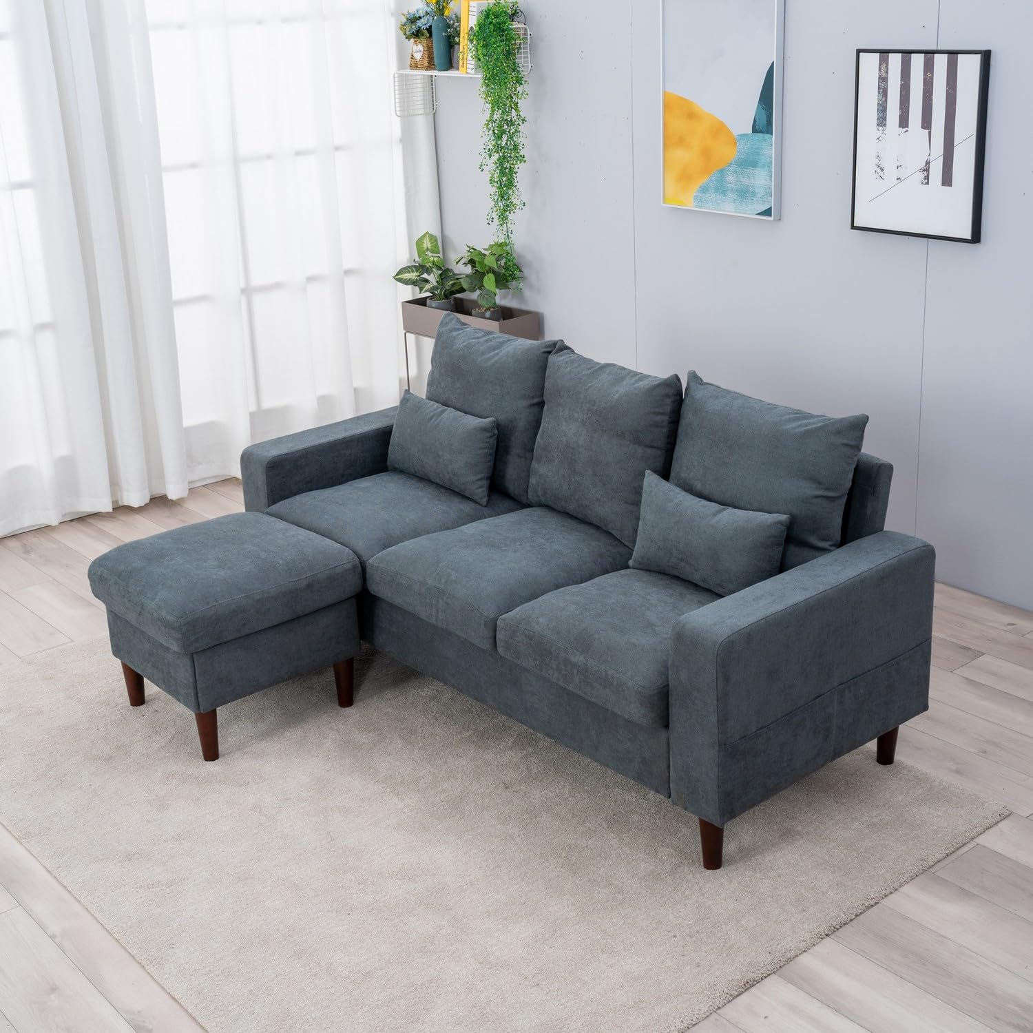Panana Sectional Sofa Couches for Living Room Modern Linen Fabric L-Shaped Couch 3-Seat Sofa for Apartment and Small Space