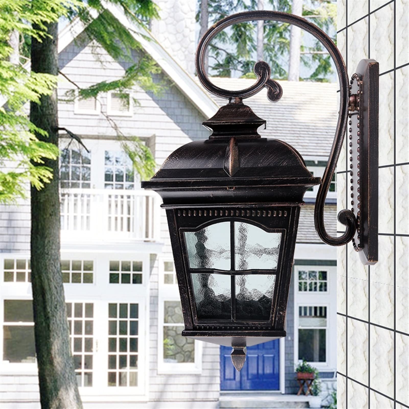 Zziyj Aluminum Waterproof Glass Cross E27 Waterproof Wheel Mall Hotel Home Garden Exterior Wall Light Lantern Rainproof Retro Victoria Classic Wall Lamp Balcony Terrace Wall Sconce