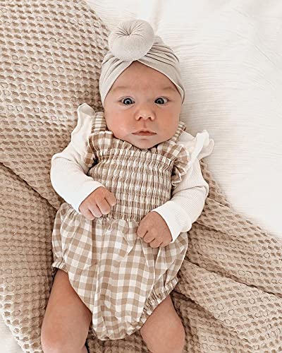 Newborn Baby Girl Bodysuit Sleeveless Halter Frill Romper One-piece Jumpsuit with Headband Summer Clothes Set (Khaki, 3-6 Months)