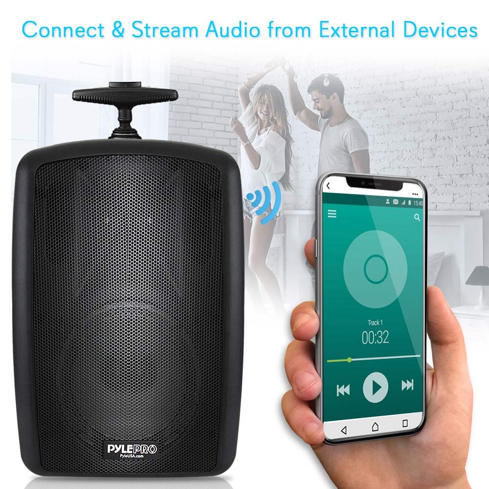 Pyle Wireless Portable PA Speaker System - 360W Bluetooth Compatible Battery Powered Rechargeable Outdoor DJ sound Speaker Microphone Set with MP3 USB SD FM Radio RCA 1/4" Mic In Wheels PPHP8MBA,Black