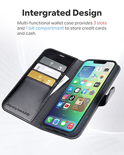 OCASE iPhone 14 Plus Wallet Case, Durable PU Leather Flip Folio Case with 3 Card Holders, RFID Blocking, Shockproof TPU Inner Shell, Protective Phone Cover Women Men for iPhone 14 Plus 6.7 Inch, Black