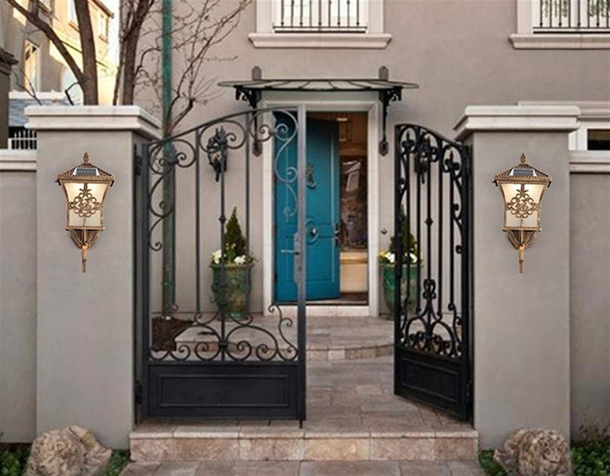Zziyj LED Solar Wall Light Garden Outdoor Security Lights Vintage Solar Lantern Wall Lights for Patio Deck Yard Garden Fence Home Stairs Wall Lamp