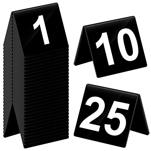 Tuanse Table Numbers 1-25 Acrylic Double Side Numbered Table Tents Plastic Restaurant Wedding Table Number Table Tent Numbers Cards Signs for Party Banquets Wedding Reception (Black, White)