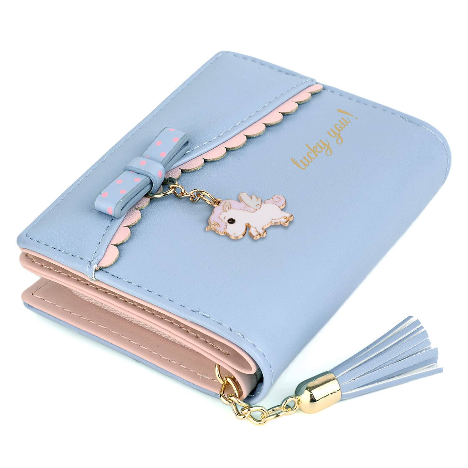 UTO Wallet for Girls Cute Unicorn Bowknot Women Coin Purse Card Bill Holder Organizer