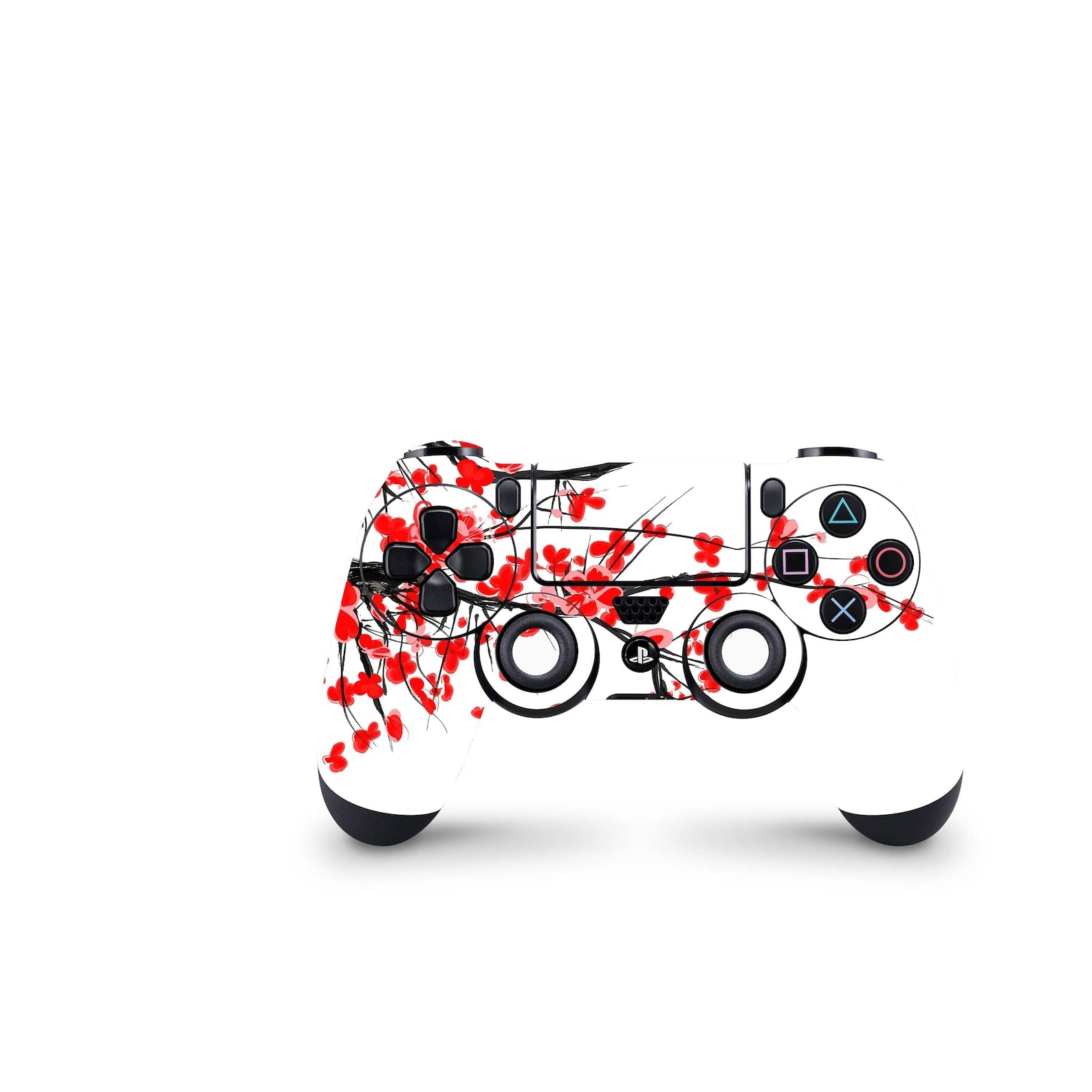 ZOOMHITSKINS Compatible with PS4 Controller Skin, Japan Red White Sakura Cherry Blossom Art Flower, Durable, Vinyl, Made in The USA